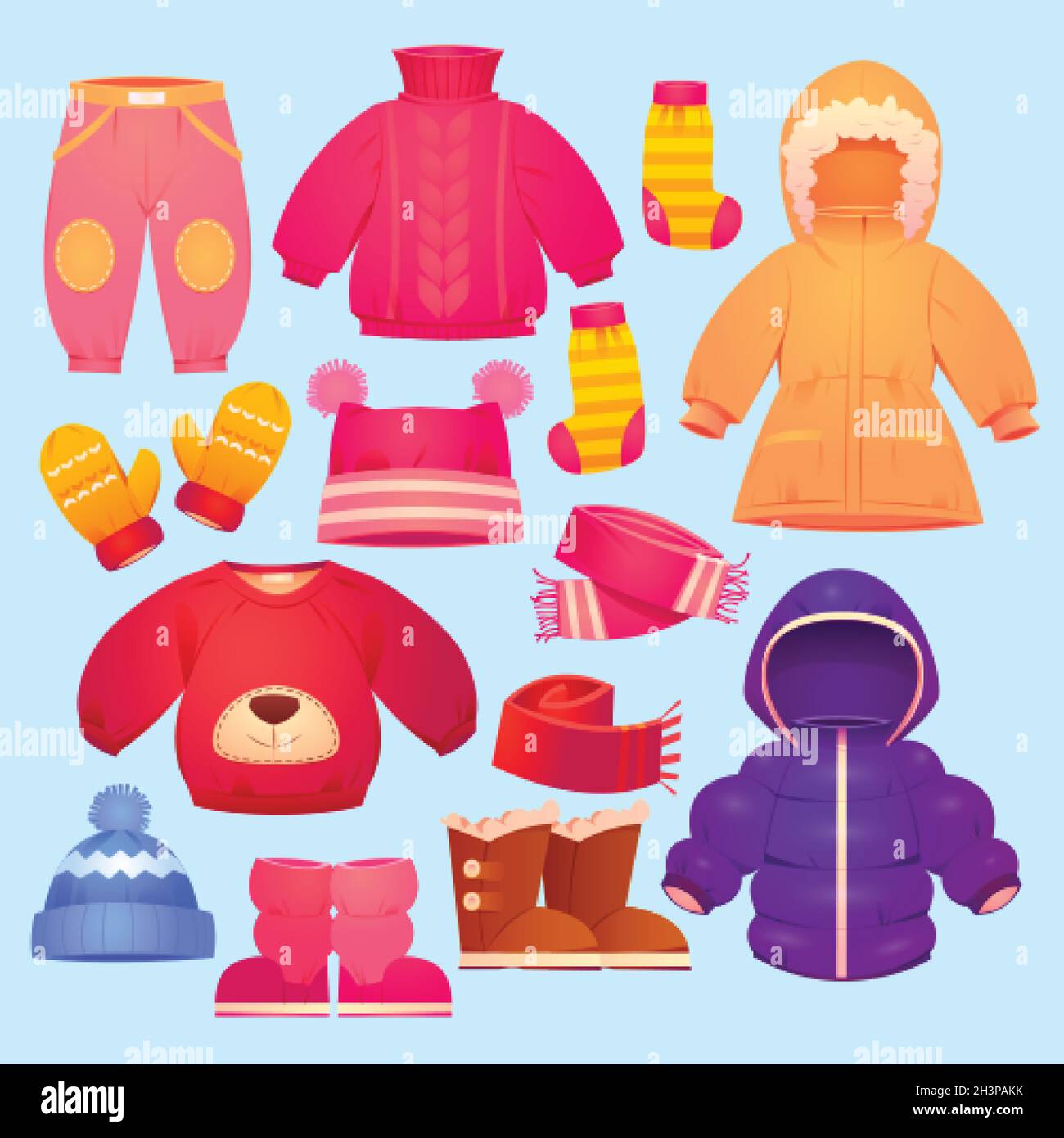 cartoon autumn winter kids clothing collection vector design ...