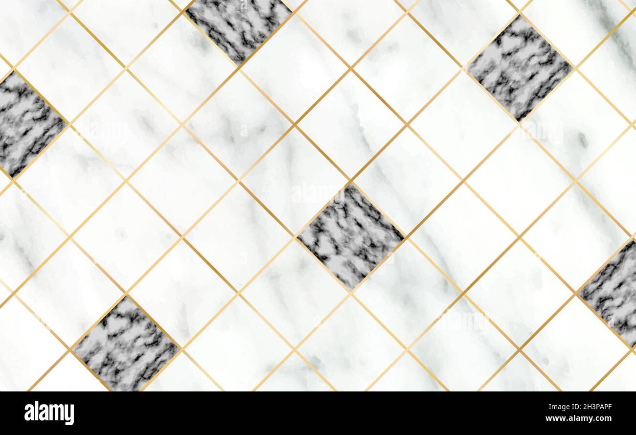 Stone tiles, texture white with black marble background, golden lines ...