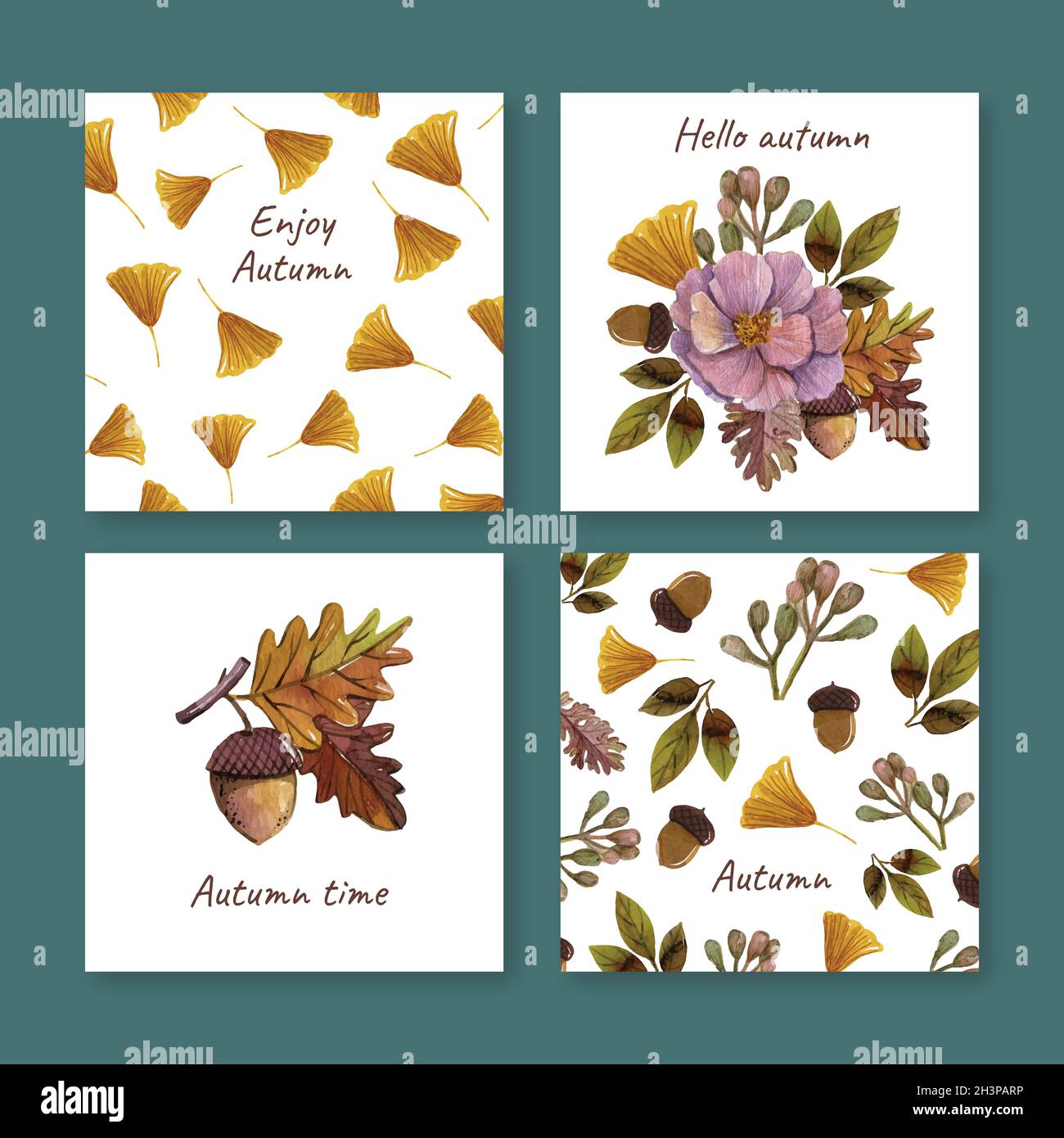 watercolor autumn card collection vector design illustration Stock ...