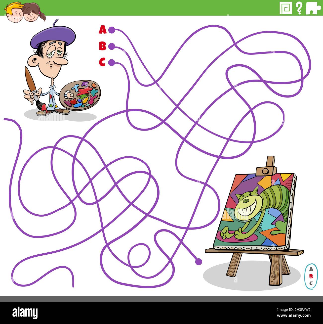 Educational maze game with cartoon painter and his painting Stock Photo ...