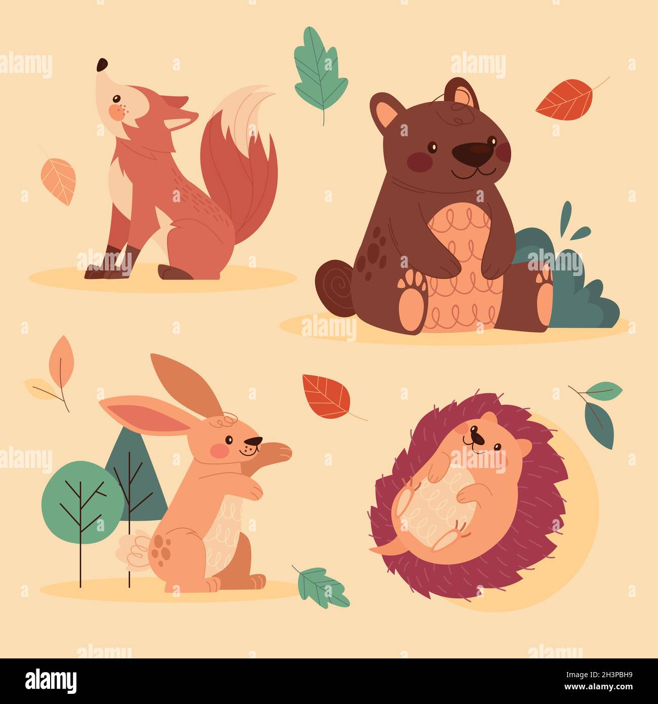 autumn animals collection vector design illustration Stock Vector Image ...