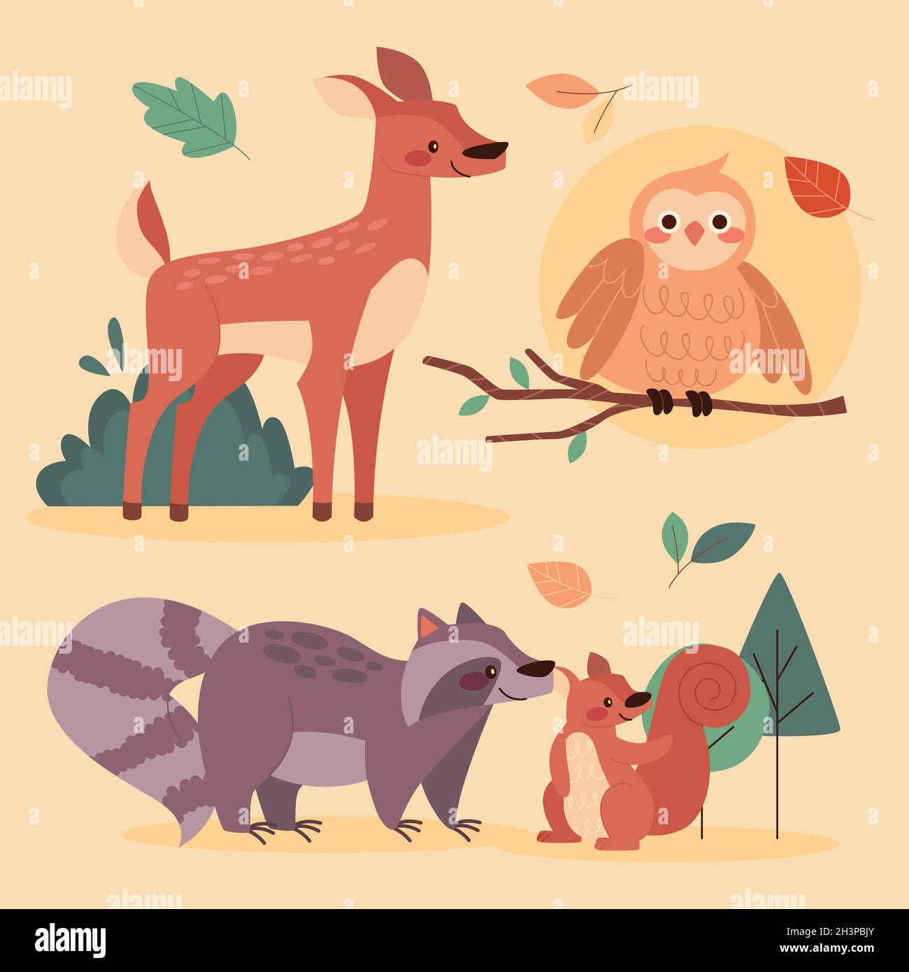 autumn animals collection vector design illustration Stock Vector Image ...