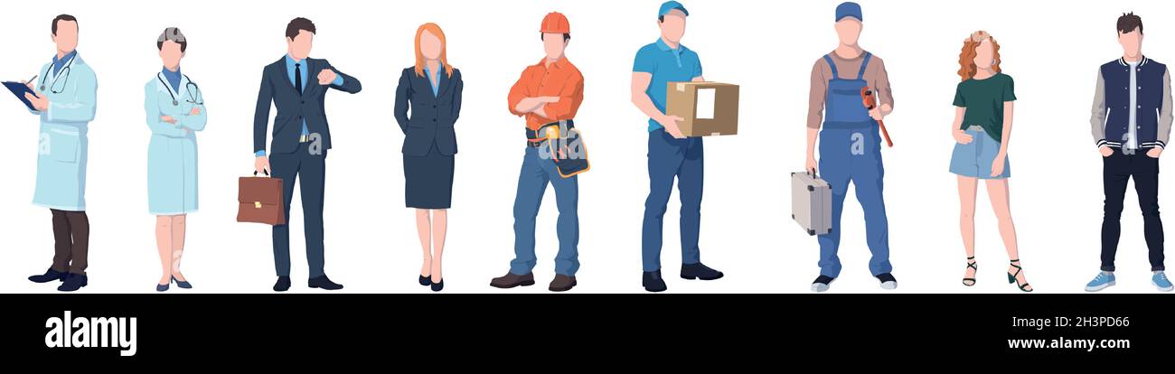 Set of 9 pcs people of different professions on a white background ...