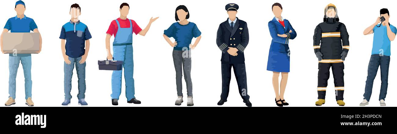 Set of 8 pcs people of different professions on a white background ...