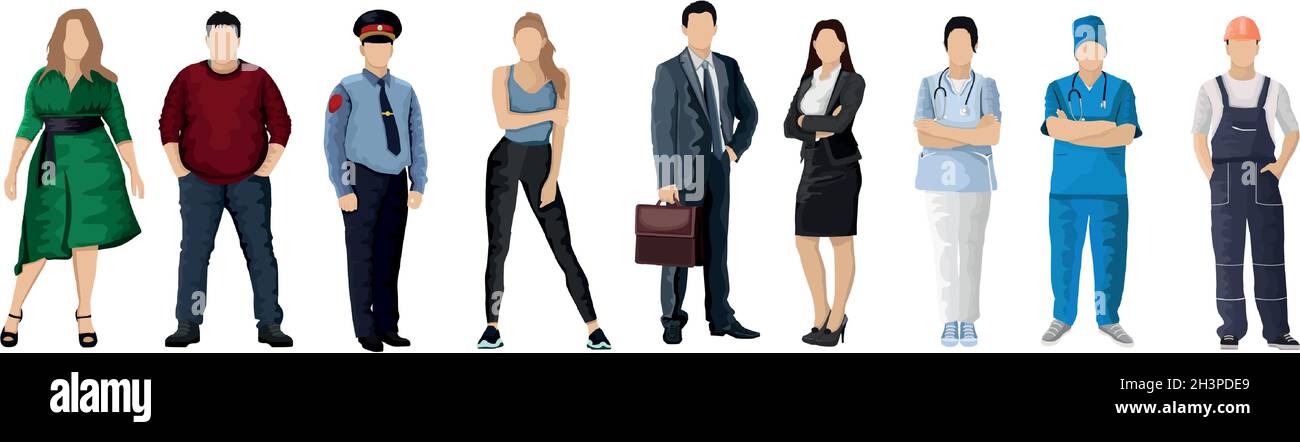 Set of 9 pcs people of different professions on a white background ...