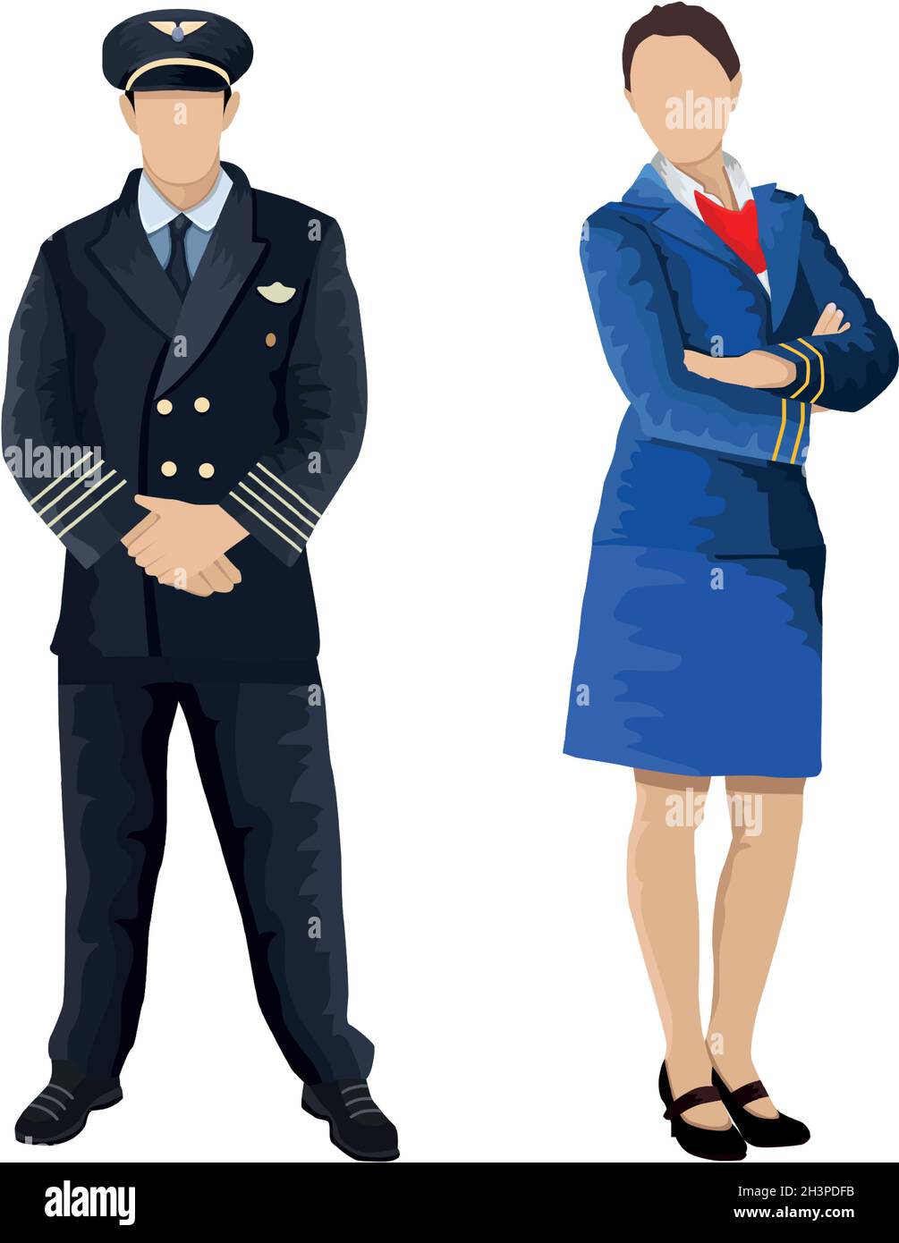 Pilot and stewardess in uniform on a white background - Vector ...