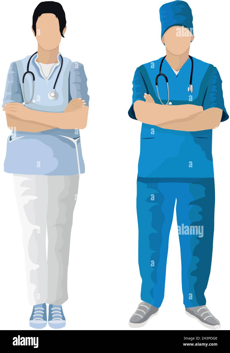 Man and woman doctor, nurse or orderly on a white background, treatment ...