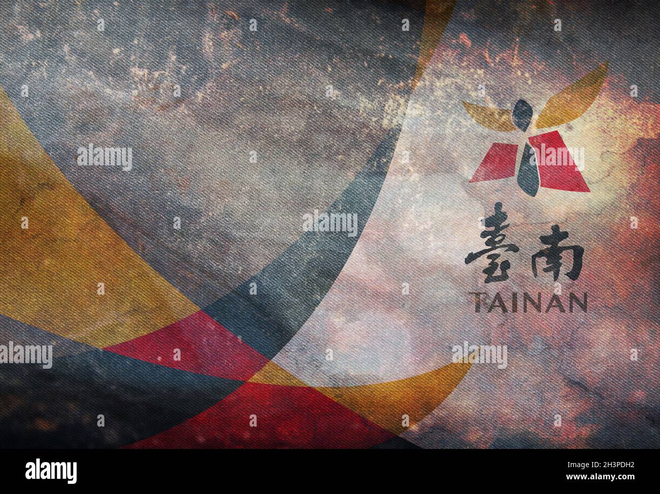 Top view of retro flag of Tainan, City with grunge texture. People's ...