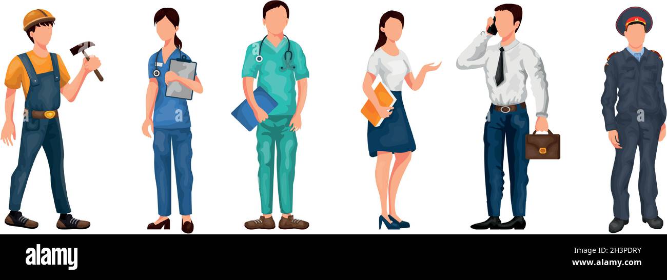 Set of 6 pcs people of different professions on a white background ...