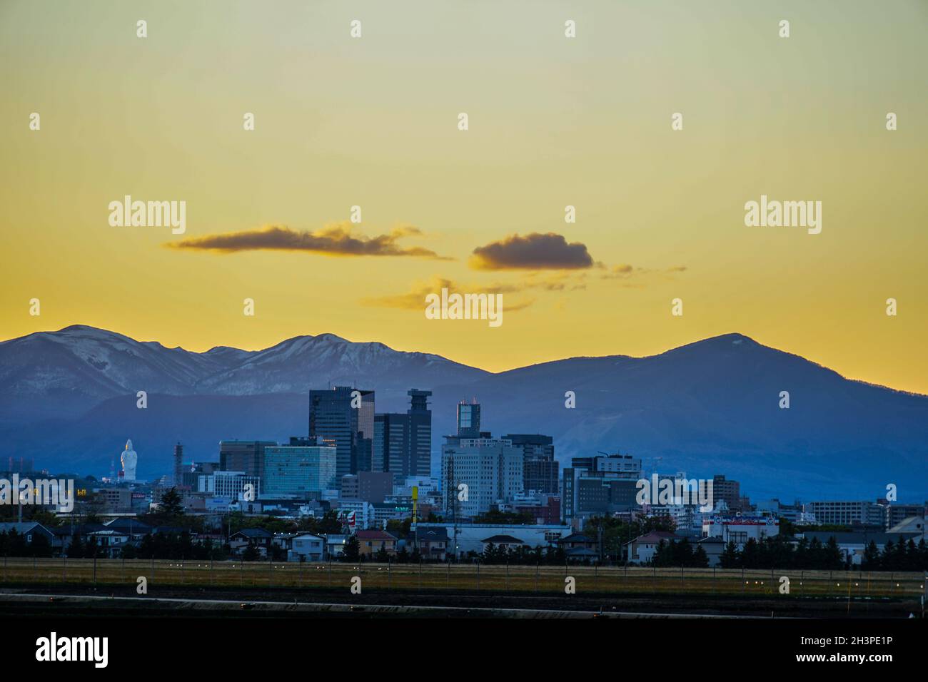 Sendai City downtown skyline and sunset Stock Photo - Alamy