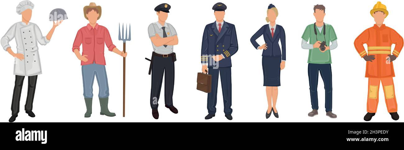 Set of 7 pcs people of different professions on a white background ...
