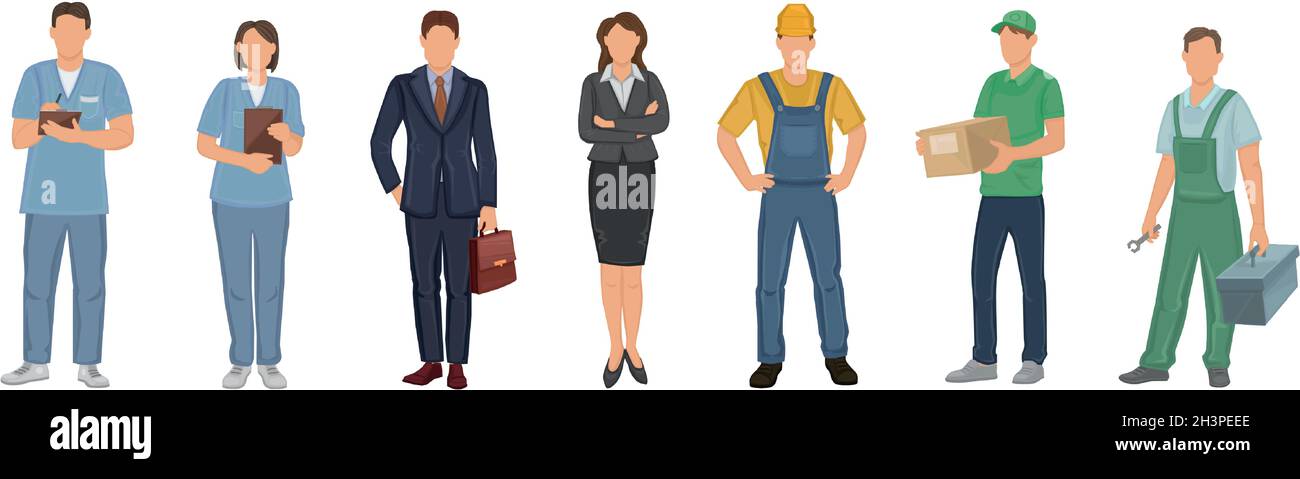 Set of 7 pcs people of different professions on a white background ...