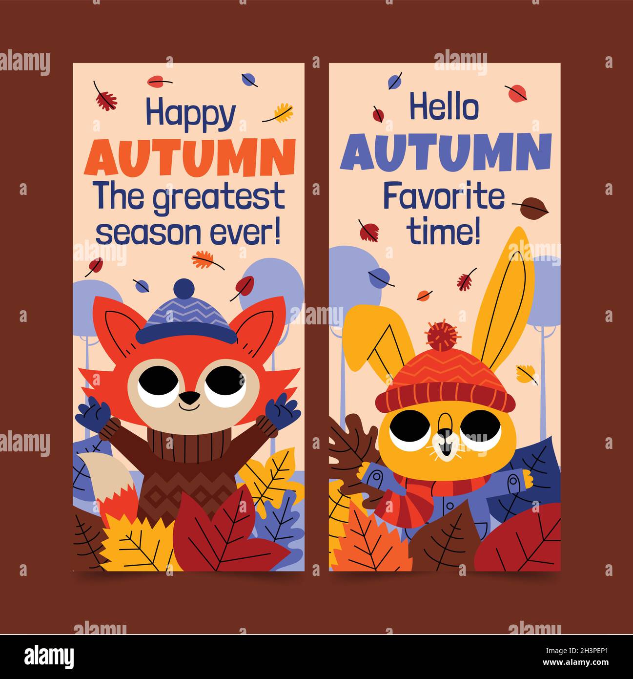 cartoon autumn banners set vector design illustration Stock Vector ...