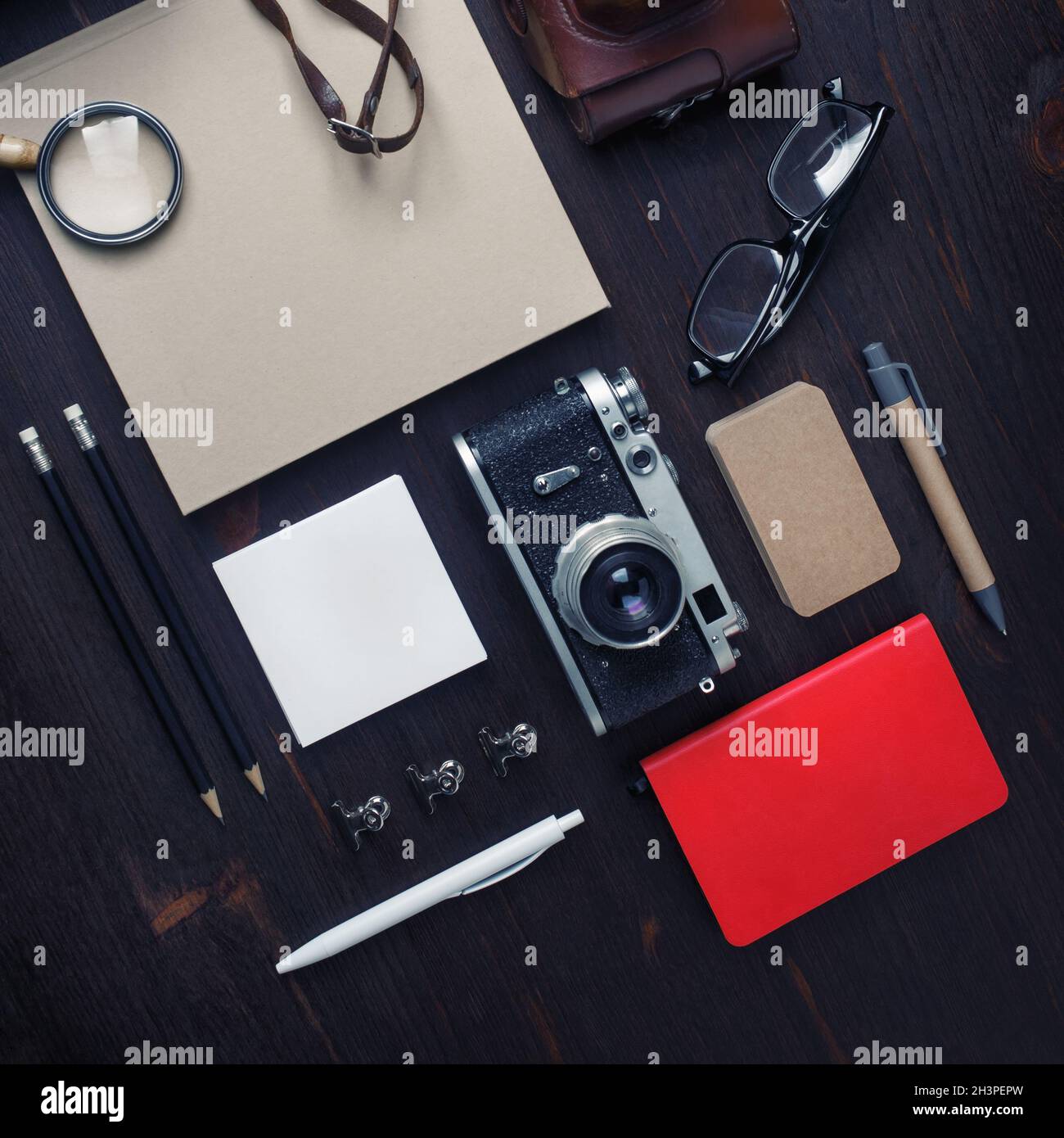 Vintage stationery and camera Stock Photo - Alamy