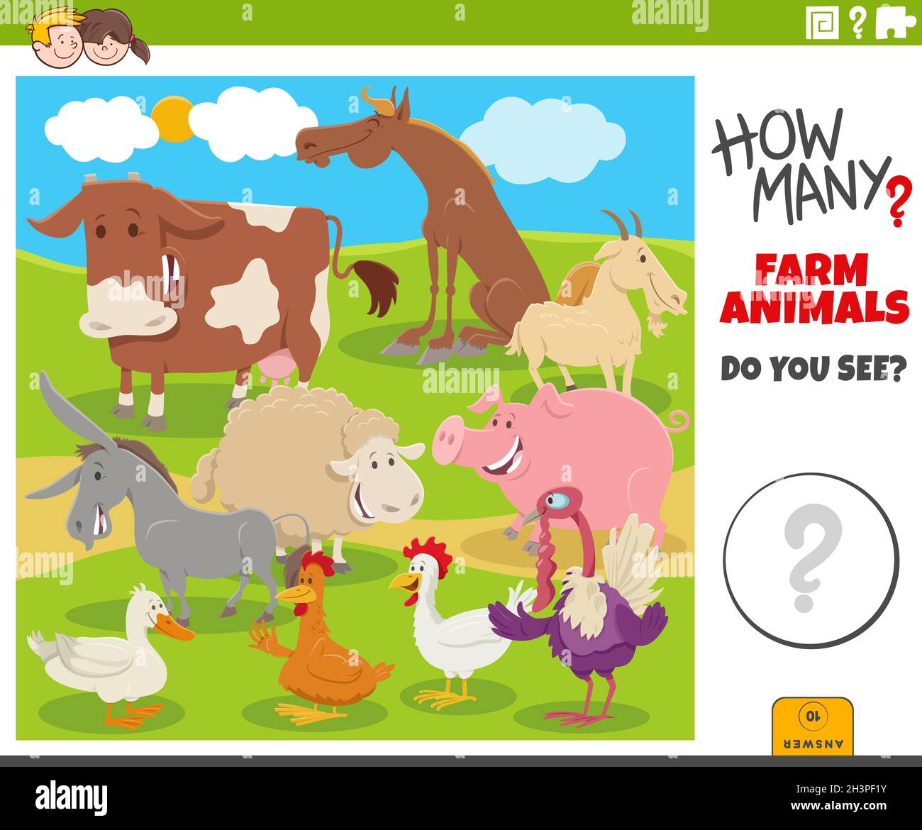 How many farm animals educational cartoon game for children Stock Photo ...
