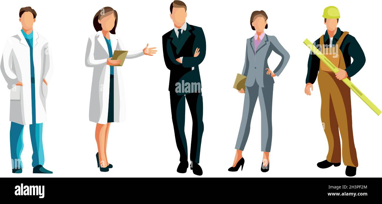 Set of 5 pcs people of different professions on a white background ...