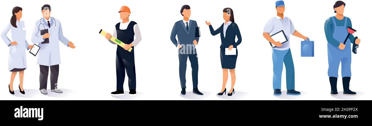 Set of 7 pcs people of different professions on a white background ...