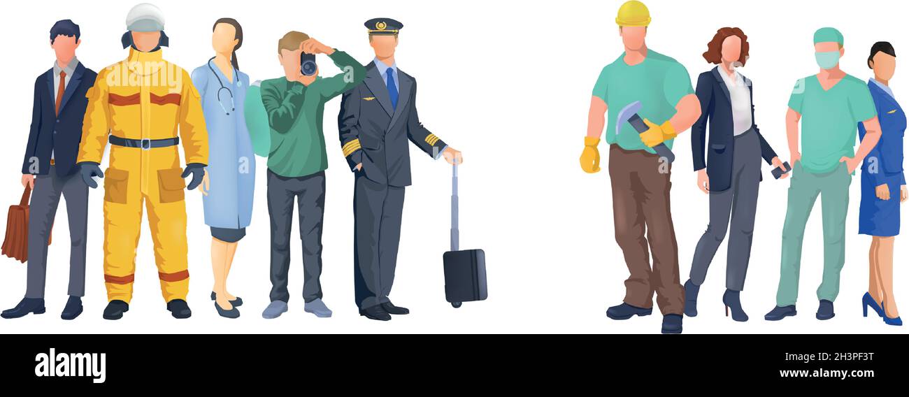 Set of 9 pcs people of different professions on a white background ...