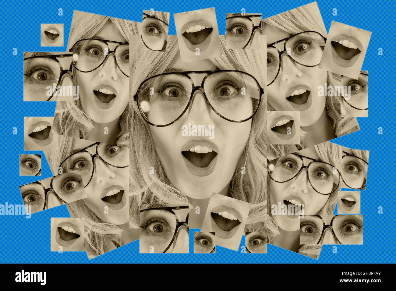 Funky woman in sunglasses. Crazy lady and surreal composition of ...