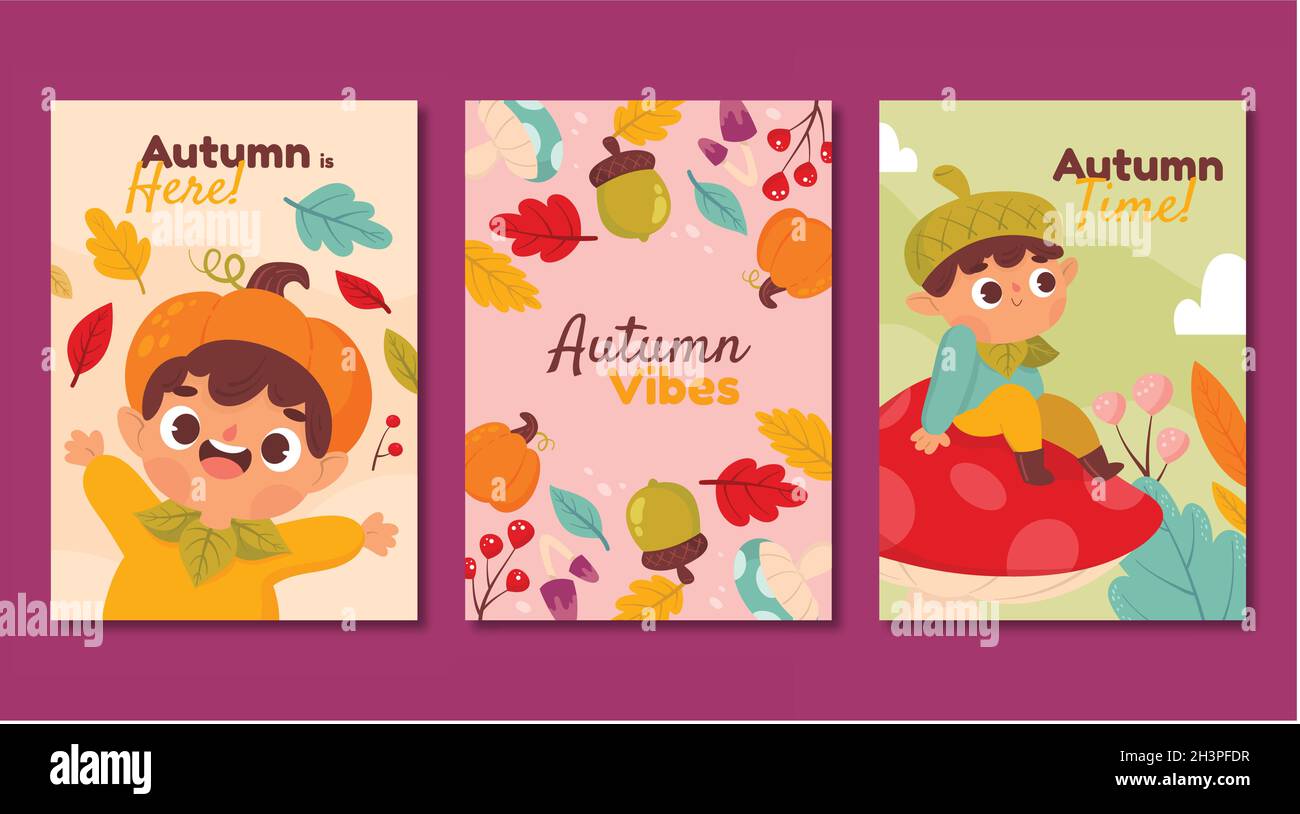 cartoon autumn cards collection vector design illustration Stock Vector ...