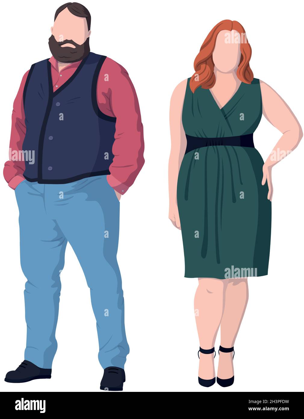 Overweight man and woman on white background - Vector illustration ...