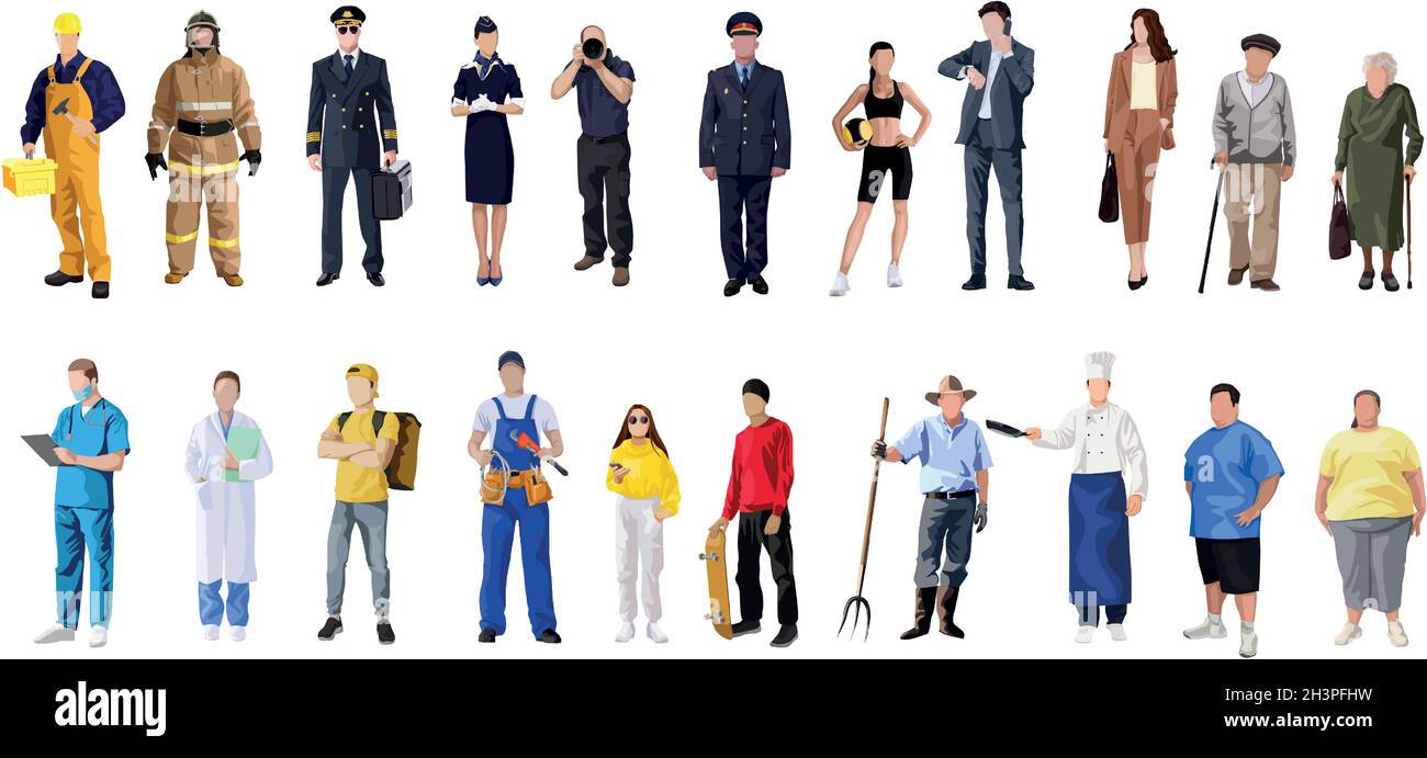 Set of 21 pcs people of different professions on a white background ...