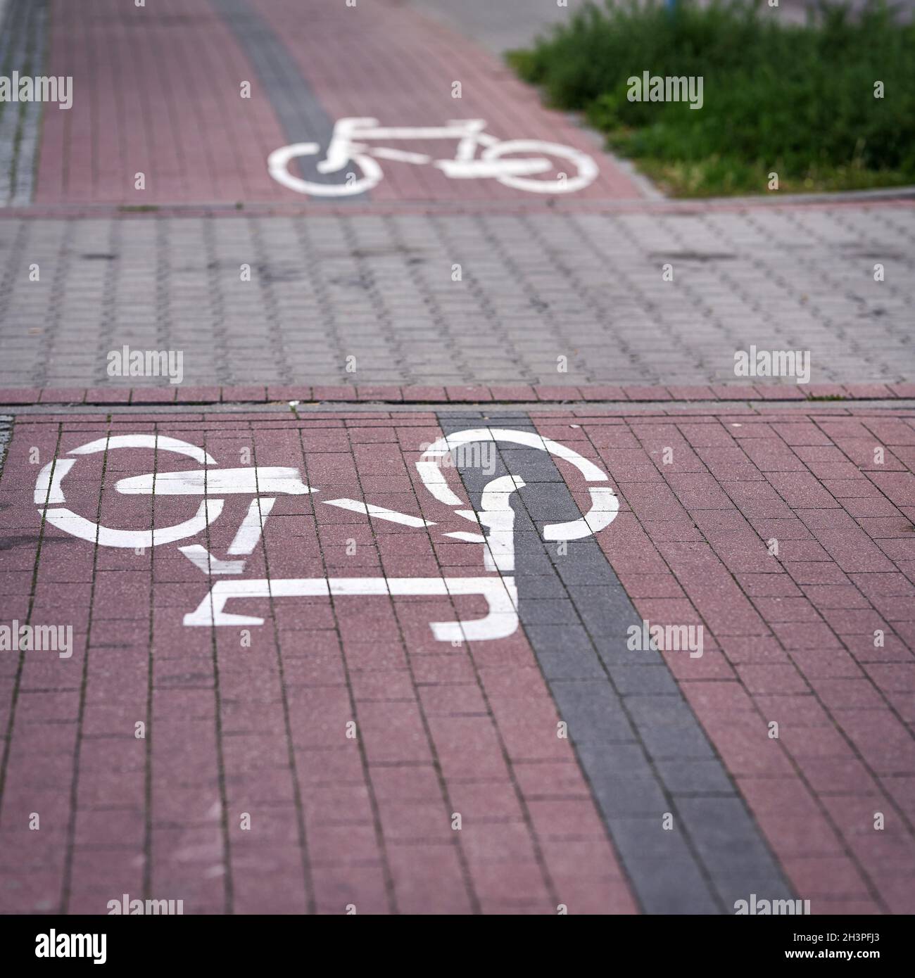 Marking on a bicycle path in two directions at the port of Swinoujscie ...
