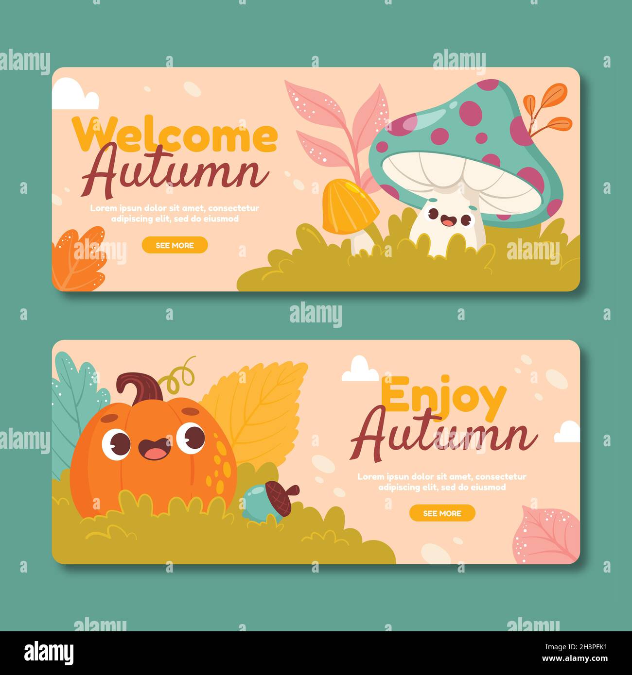 cartoon autumn banners set vector design illustration Stock Vector ...