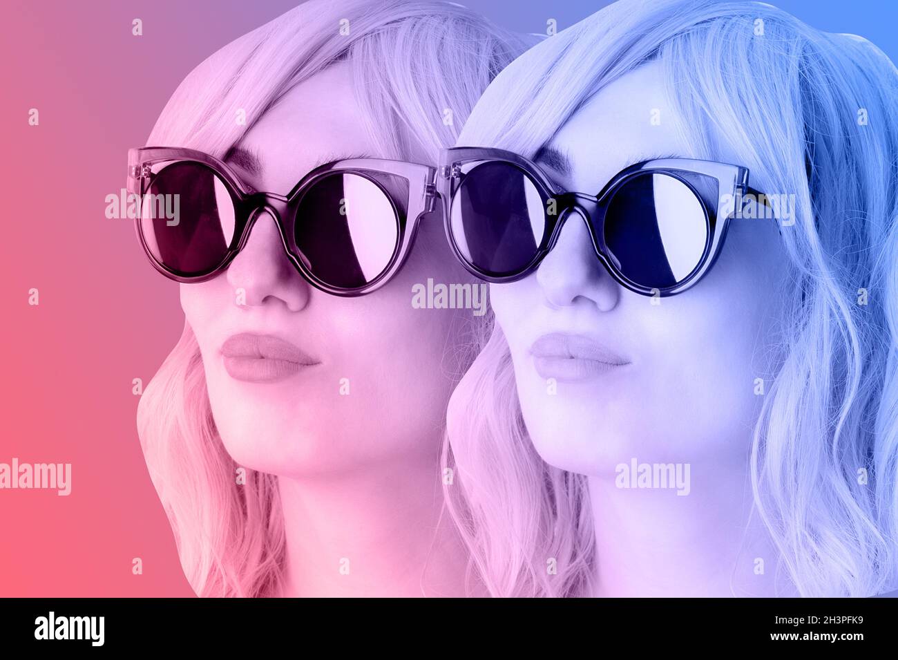 Funky woman in sunglasses. Crazy lady and surreal composition of ...