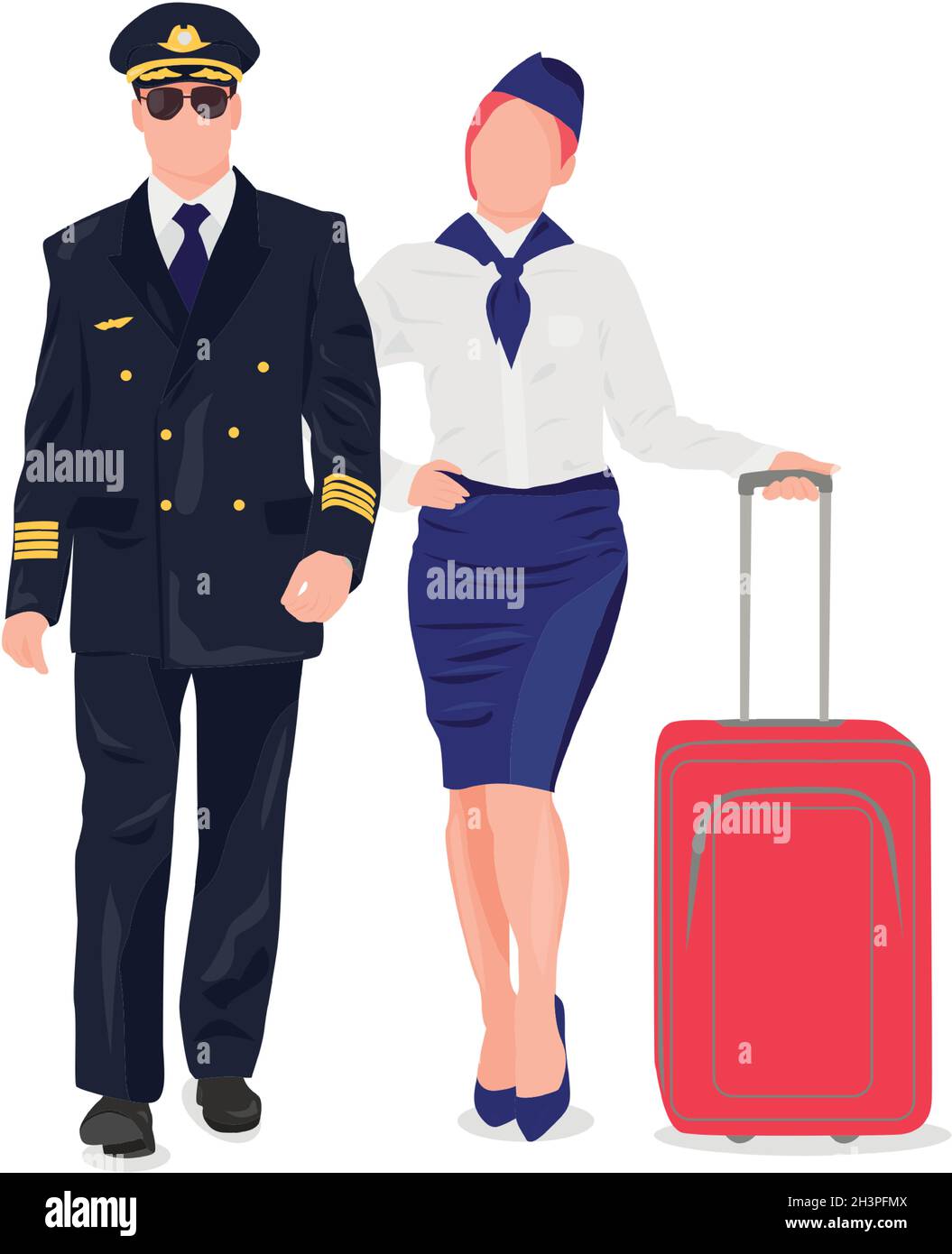 Pilot and stewardess in uniform on a white background - Vector ...