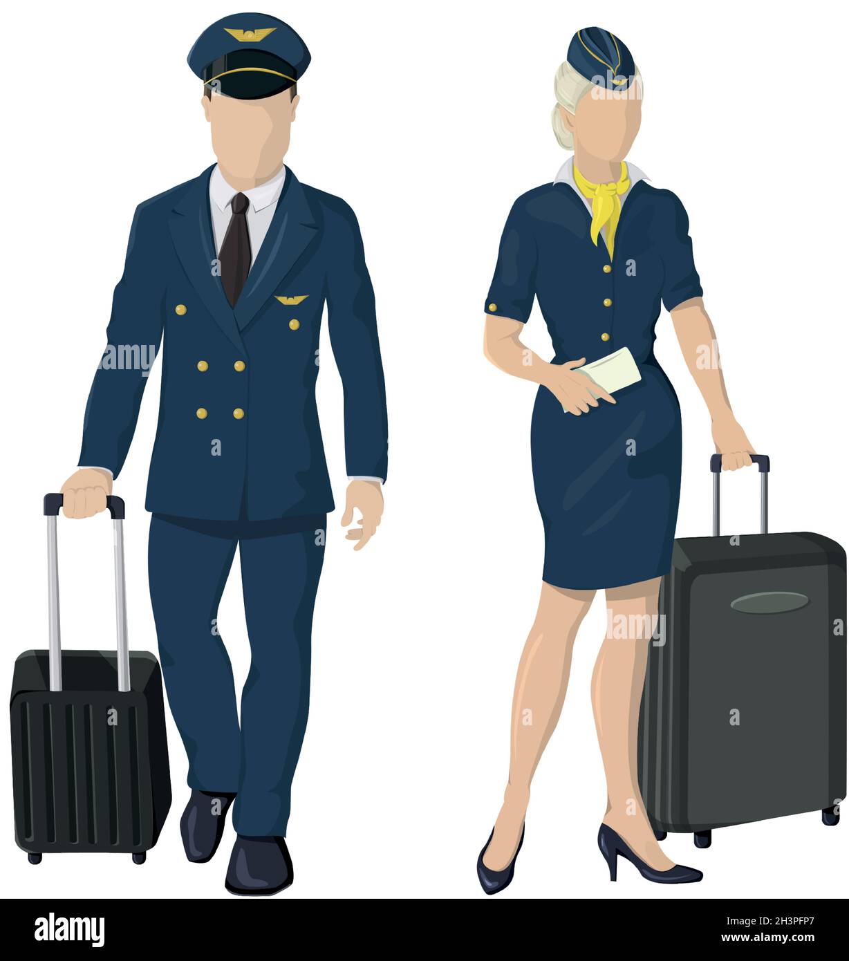 Pilot and stewardess in uniform on a white background - Vector ...