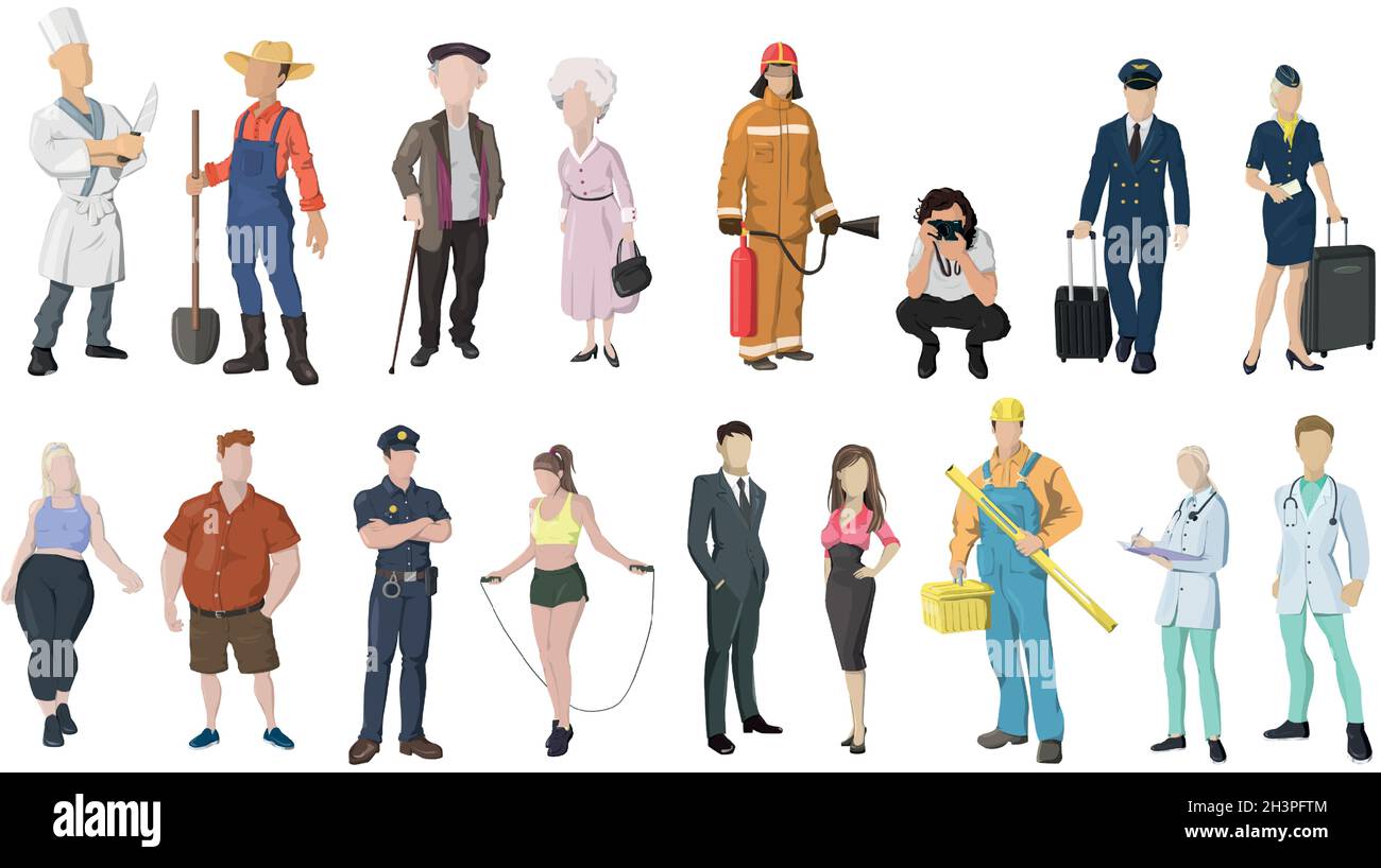 Set of 17 pcs people of different professions on a white background ...