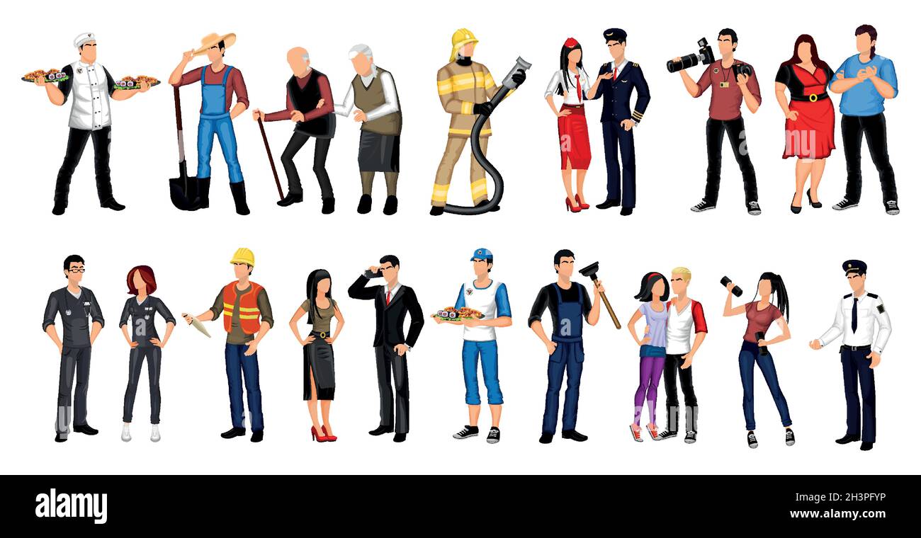 Set of 21 pcs people of different professions on a white background ...