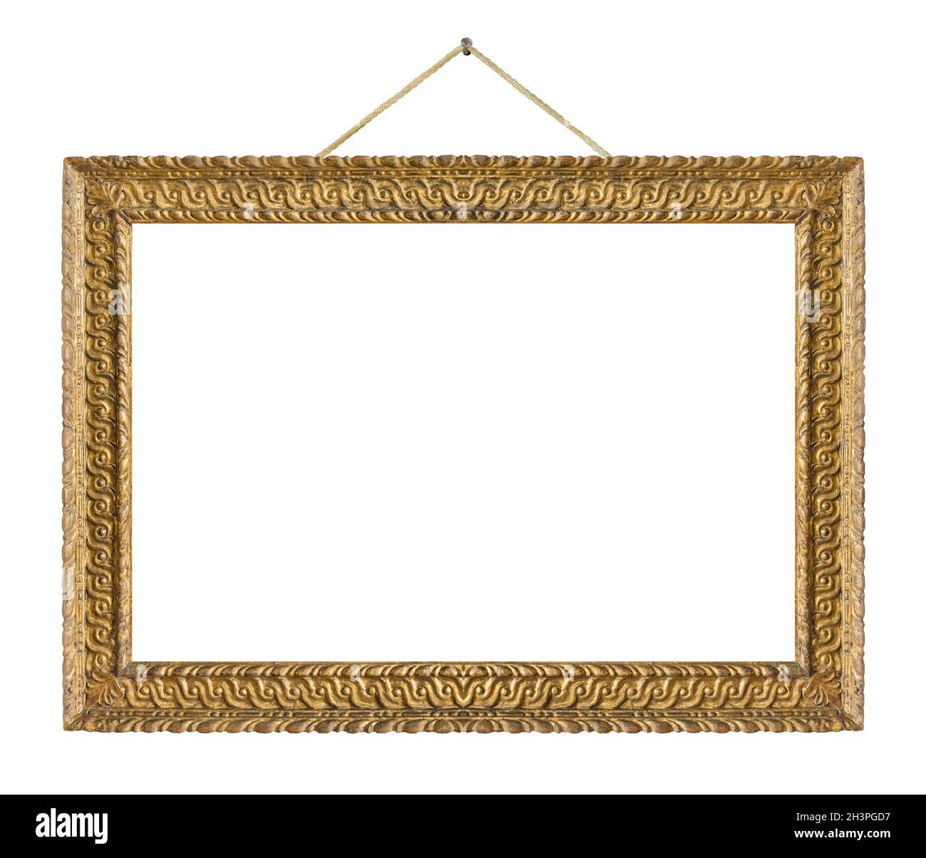 Old wooden picture frame hanging on a rope Stock Photo - Alamy