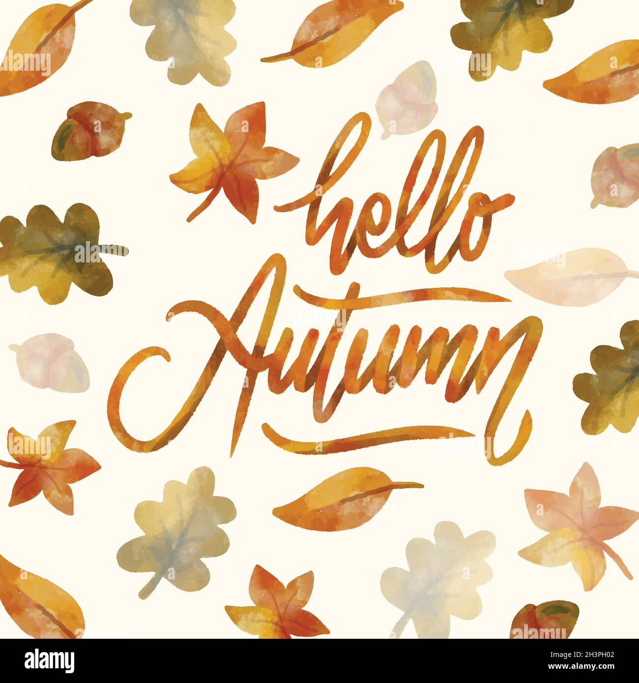 watercolor hello autumn lettering vector design illustration Stock ...