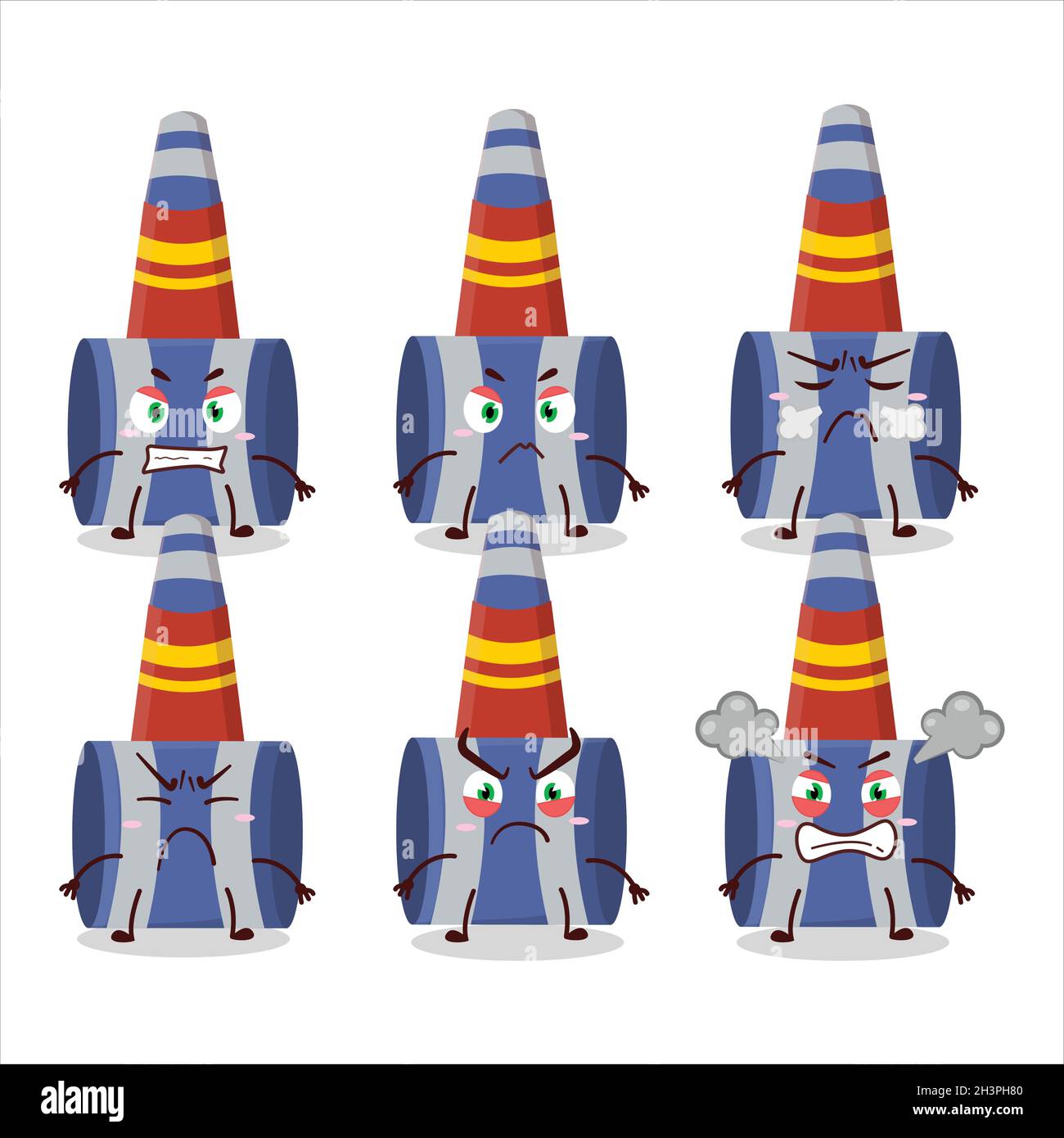 Blue party blower cartoon character with various angry expressions ...