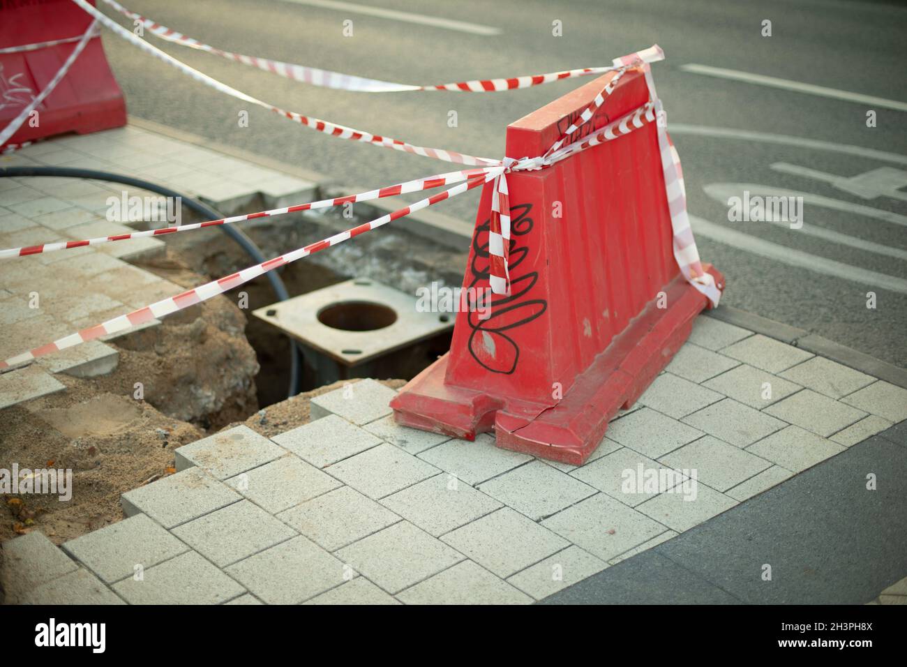 Installation of lighting equipment on the road. Installation of the ...