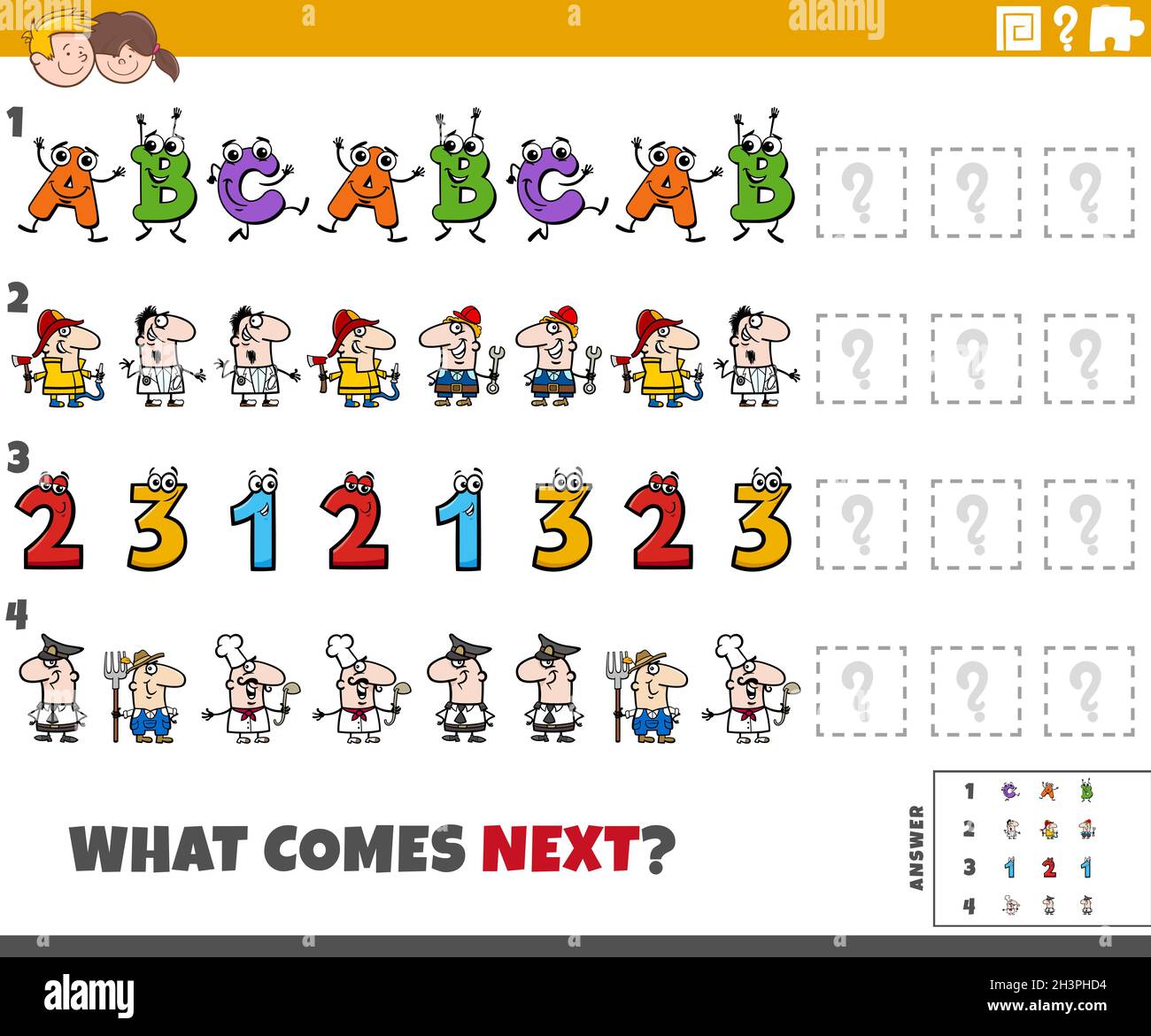 Educational pattern game for children with cartoon characters Stock ...