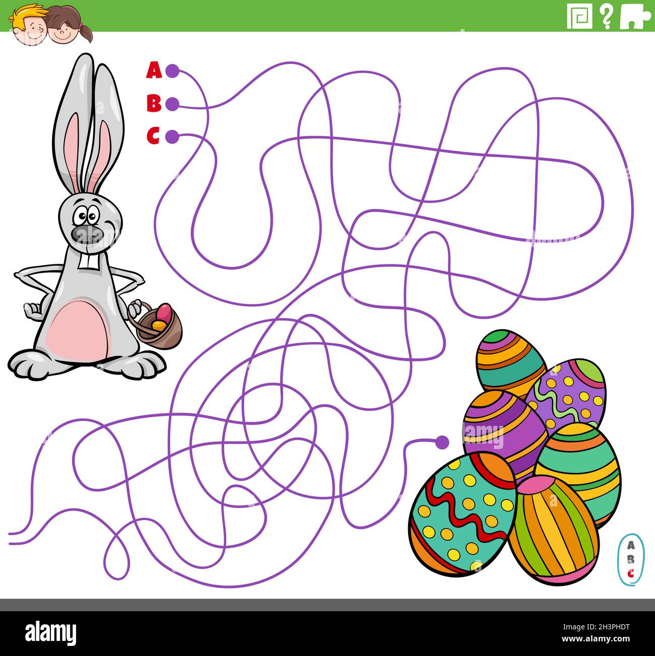 Educational maze game with cartoon Easter Bunny with eggs Stock Photo ...