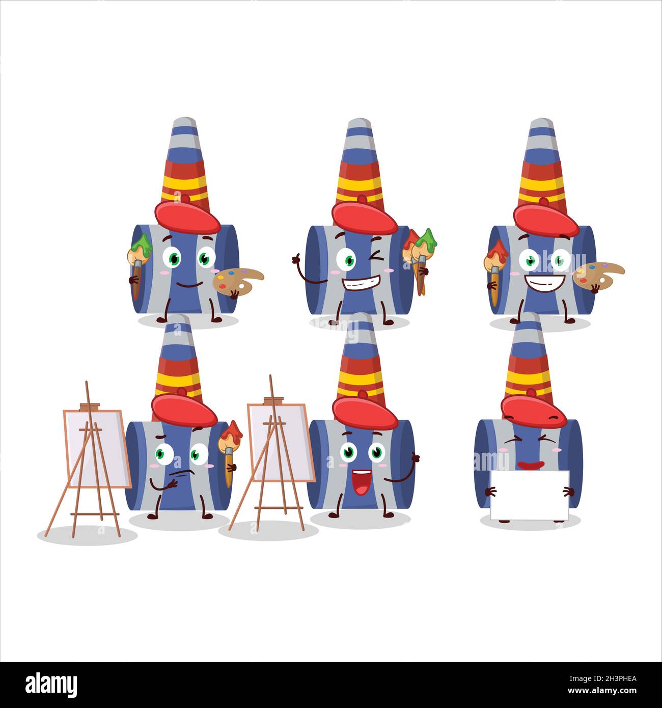 Artistic Artist of bue party blower cartoon character painting with a ...