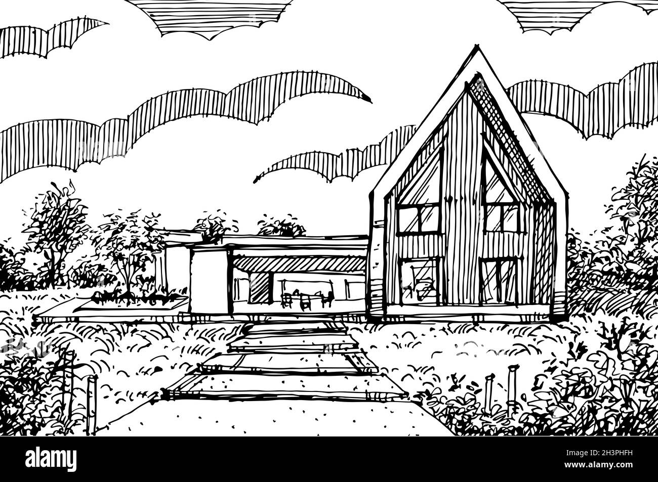 Hand drawn architectural Drawing. Drawing28. Year2021. Buildings line ...