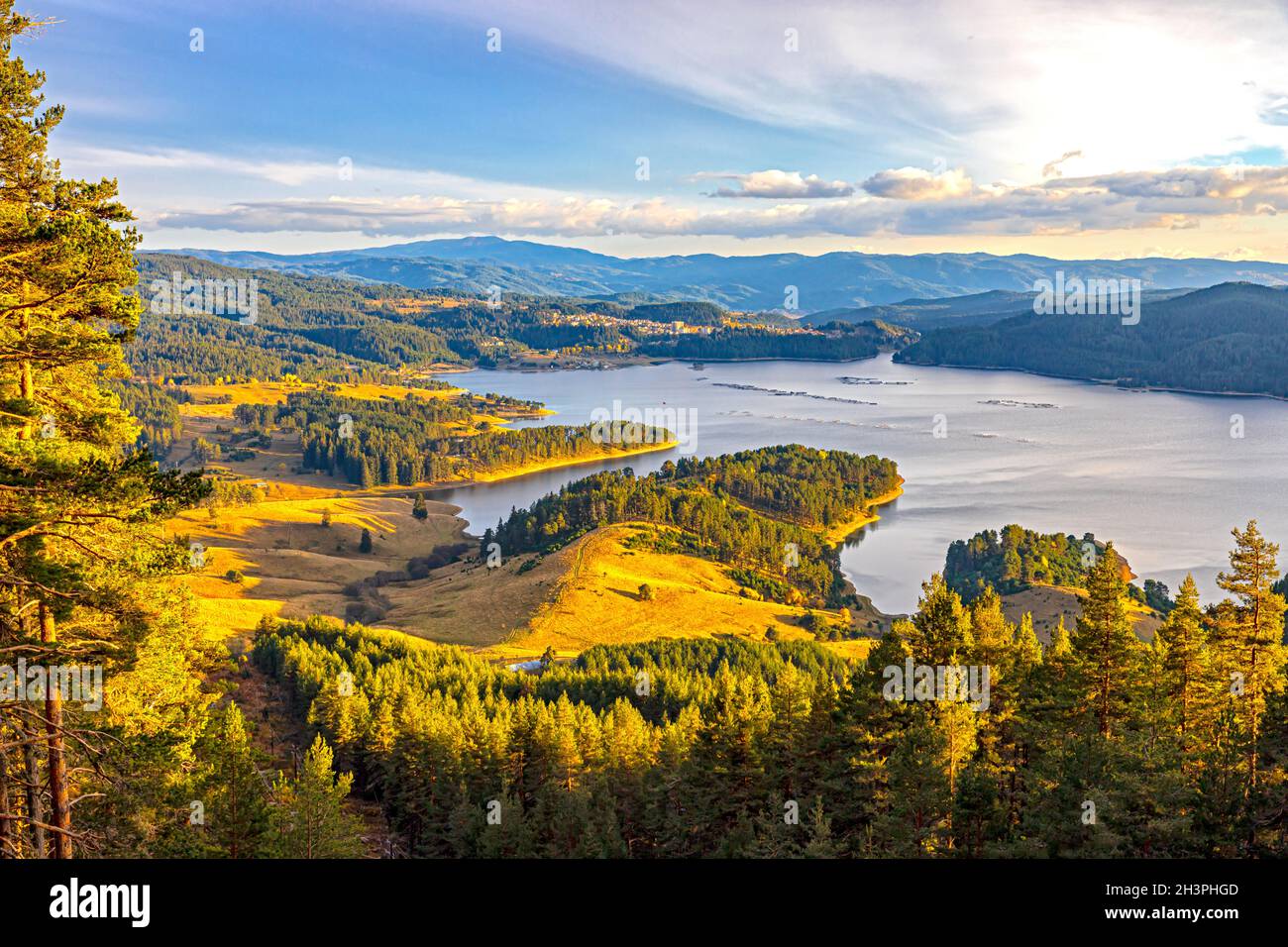 Amazing morning view of Dospat dam, West Rhodope moumtains, Bulgaria ...
