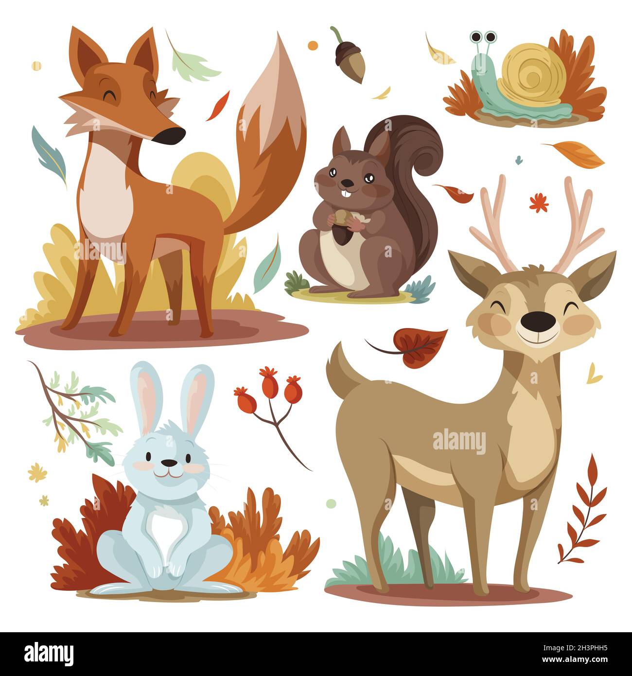 detailed autumn animals collection vector design illustration Stock ...