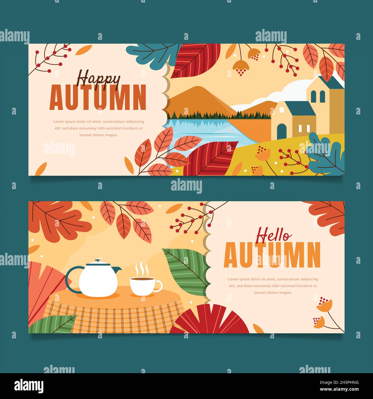horizontal autumn banners set vector design illustration Stock Vector ...