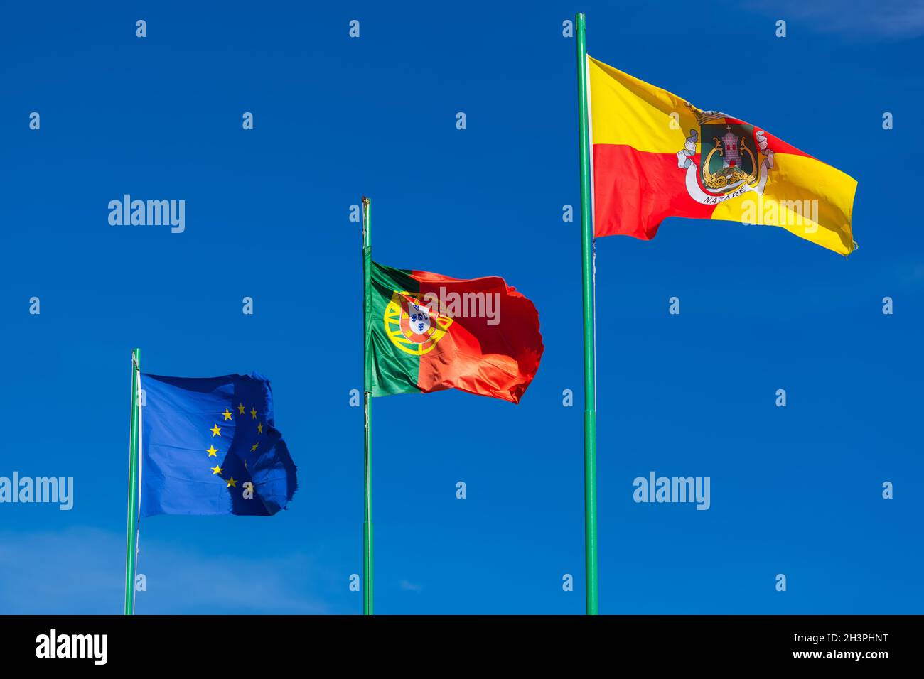 Flags in Nazare - Portugal Stock Photo - Alamy