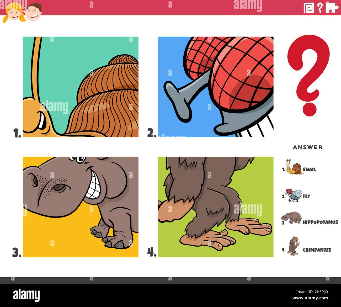 Guess cartoon animal characters educational game for kids Stock Photo ...