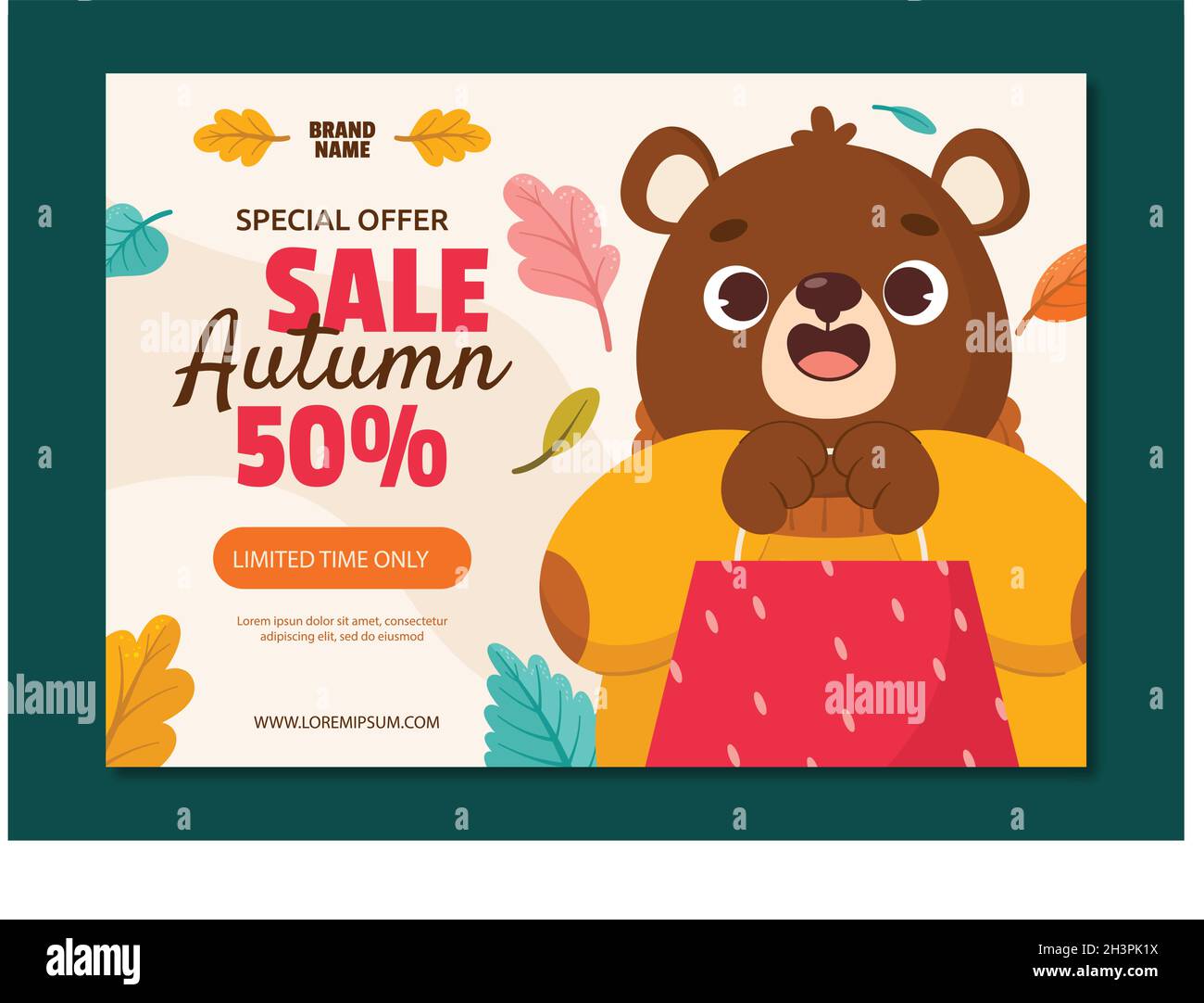 cartoon autumn sale flyer template vector design illustration Stock ...