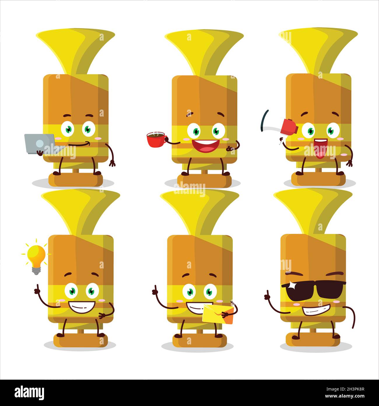 Orange spray trumpet cartoon character with various types of business ...