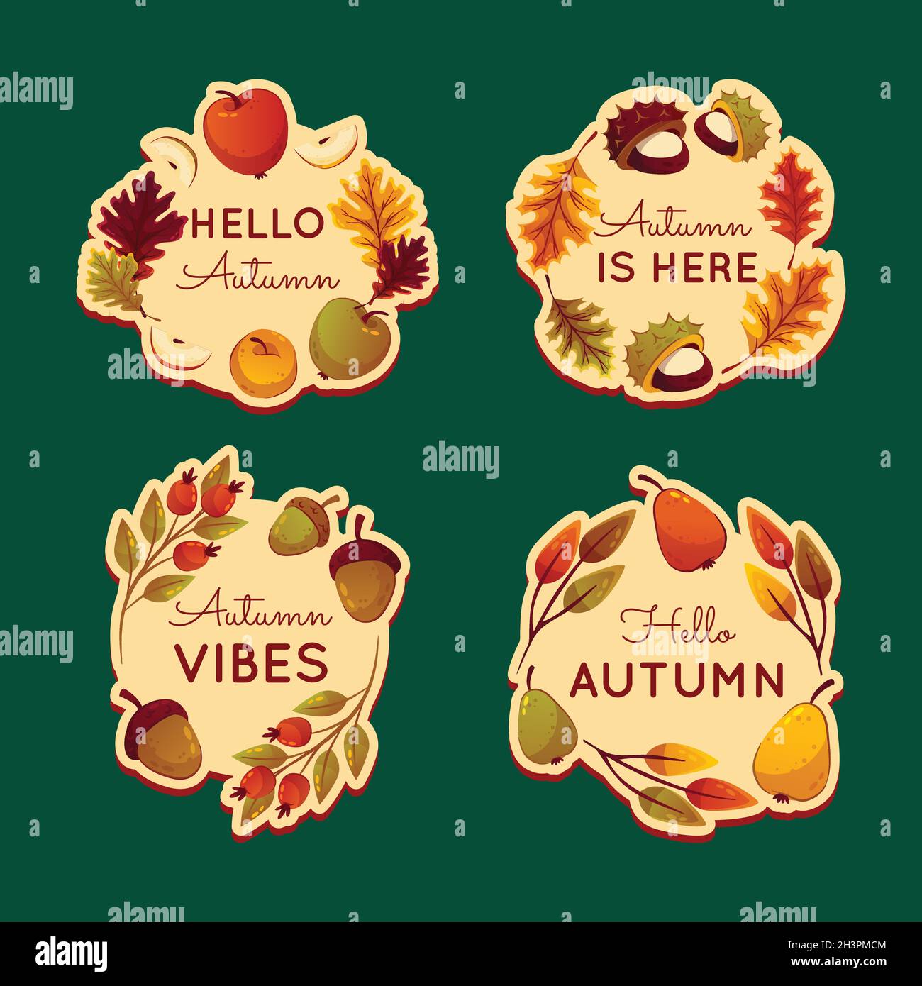 detailed autumn labels collection vector design illustration Stock ...