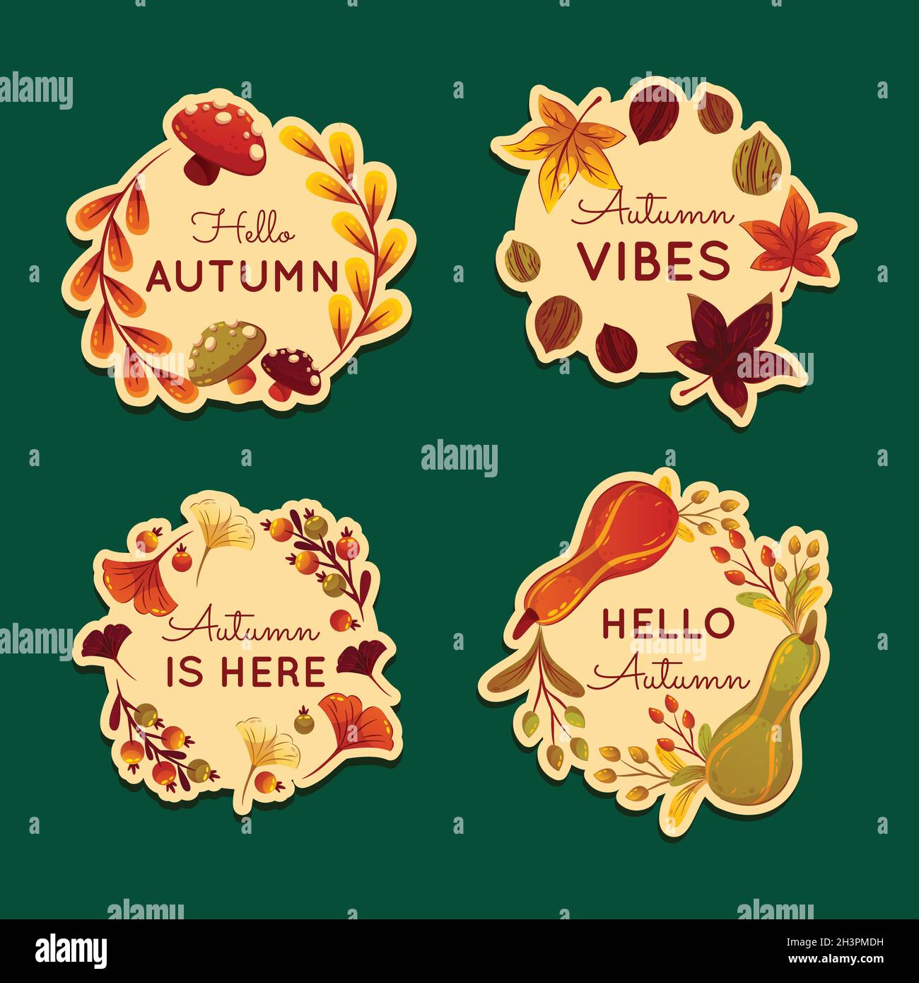 detailed autumn labels collection vector design illustration Stock ...